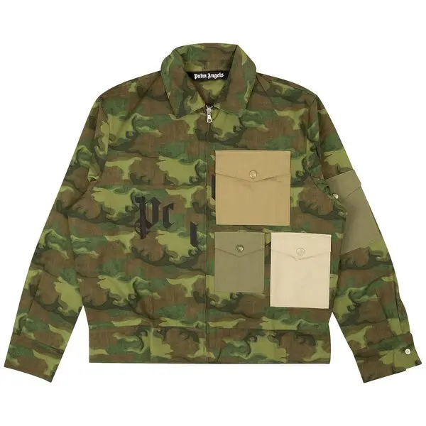 Palm Angels Camouflage Patch Pocket Zip-up Shirt Jacket - Green