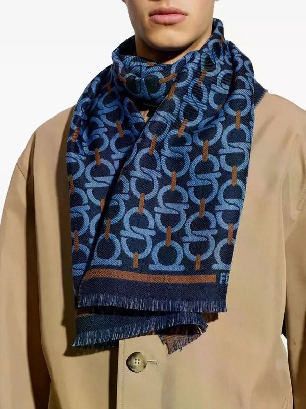 FERRAGAMO Gancini-jacquard Fringed Scarf