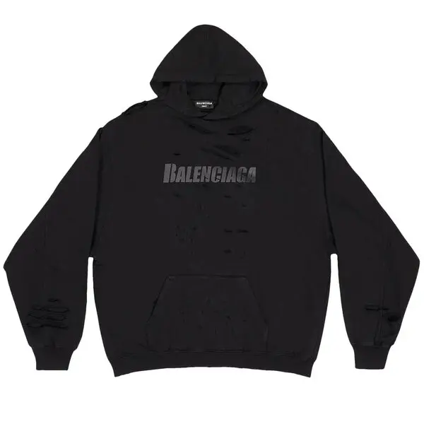 Balenciaga Oversized Fit Distressed Hoodie - Black