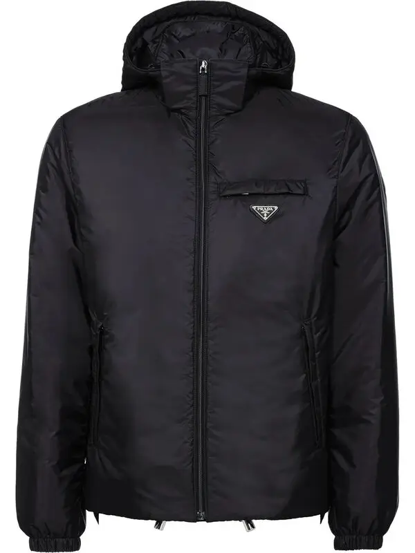 Prada Re-nylon Down Jacket With Removable Hood - Black