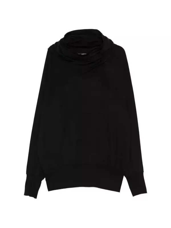 JULIUS Draped Neck Hoodie - Black