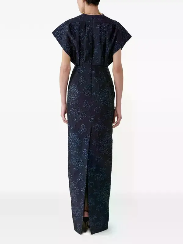 Carolina Herrera Floral Lurex Jacquard Gown - Blue
