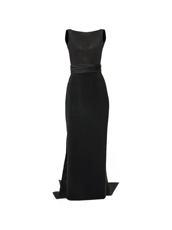 Carolina Herrera Silk Faille Column Gown With Detachable Bow Train - Black