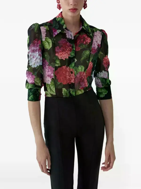 Carolina Herrera Hydrangea Print Chiffon Blouse