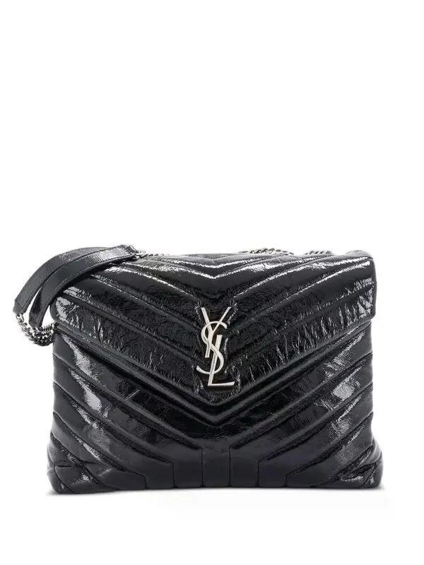 Saint Laurent Loulou Matelassé Chevron Patent Medium Shoulder Bag