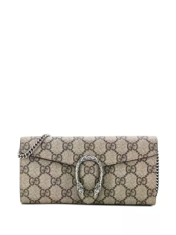 Gucci Dionysus Chain Wallet Gg Coated Canvas Long Clutch Bag - Brown