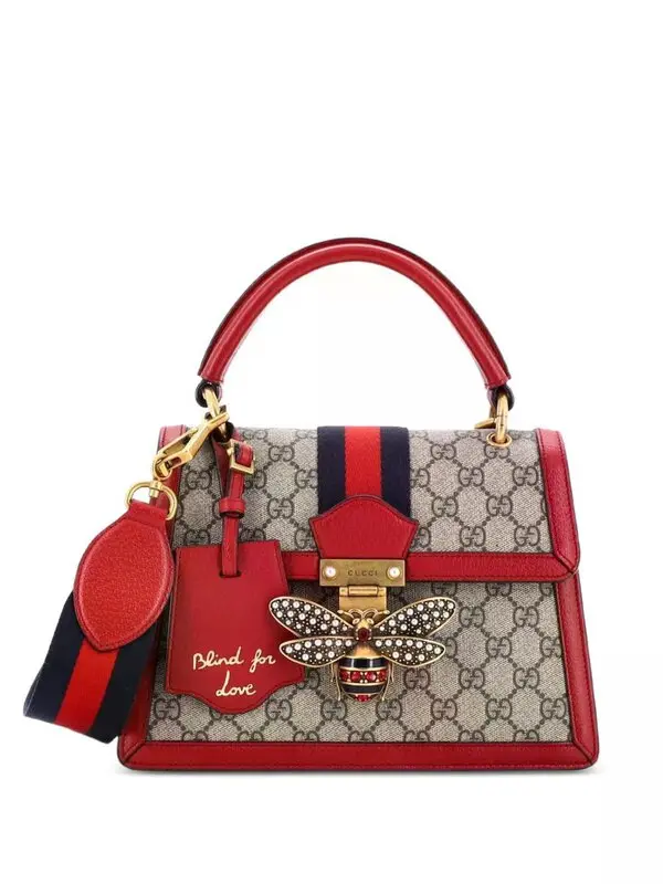 Gucci Queen Margaret Top Handle Bag Gg Coated Canvas With Leather Small Satchel - Red