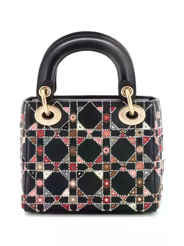 Dior Lady Chain Bag Embroidered Calfskin Mini Satchel - Black