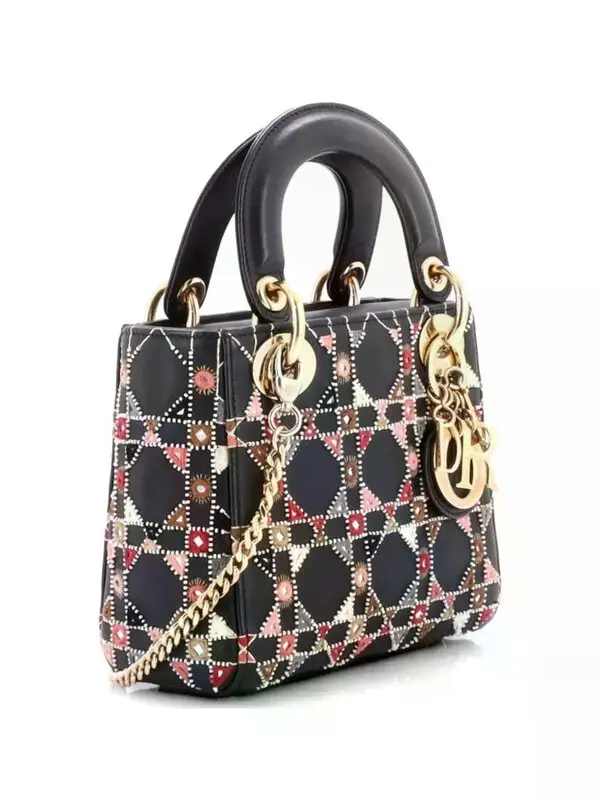 Dior Lady Chain Bag Embroidered Calfskin Mini Satchel - Black