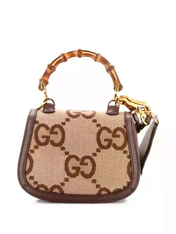 Gucci Bamboo 1947 Top Handle Bag Jumbo Gg Canvas Mini Crossbody Bag - Brown