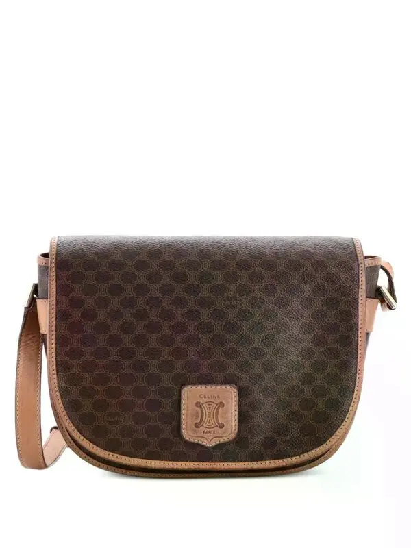 Celine Vintage Macadam Coated Canvas Saddle Flap Shoulder Bag - Brown