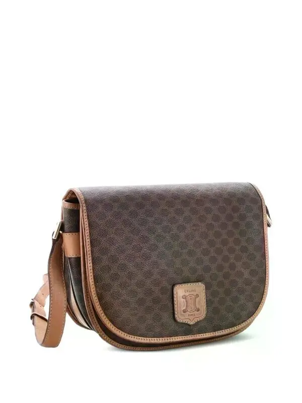 Celine Vintage Macadam Coated Canvas Saddle Flap Shoulder Bag