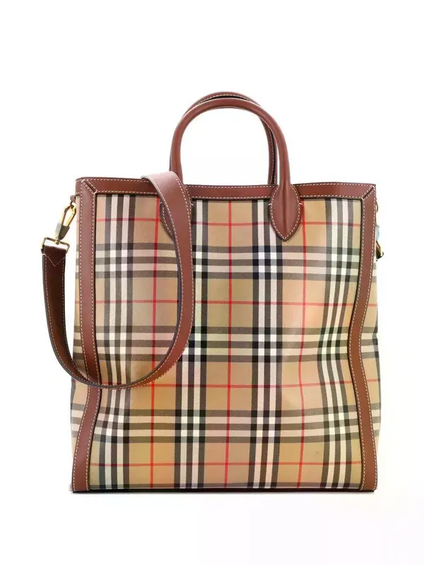 Burberry Convertible Vintage Check Coated Canvas Tote Bag - Brown