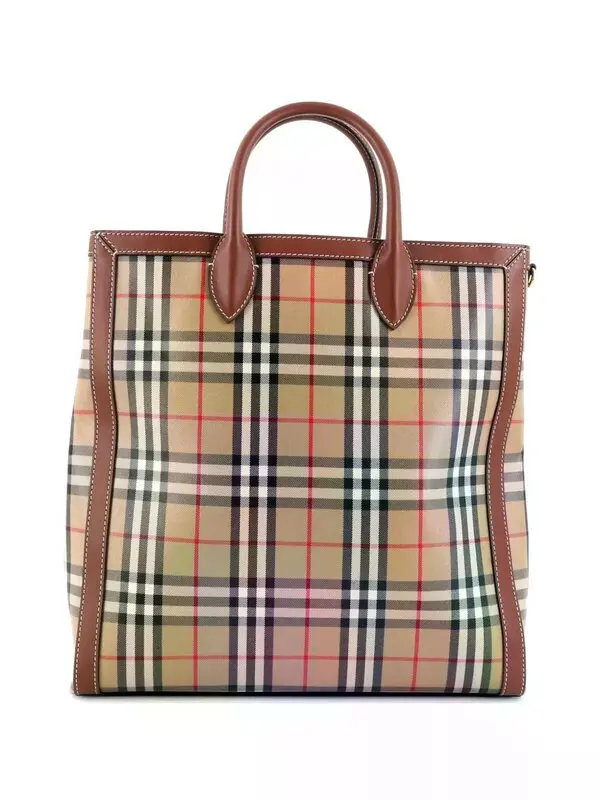 Burberry Convertible Vintage Check Coated Canvas Tote Bag