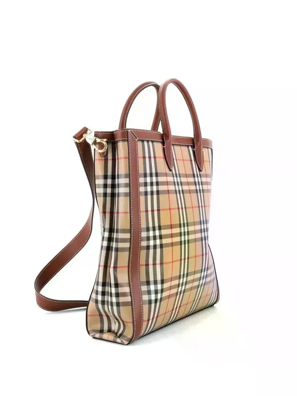 Burberry Convertible Vintage Check Coated Canvas Tote Bag