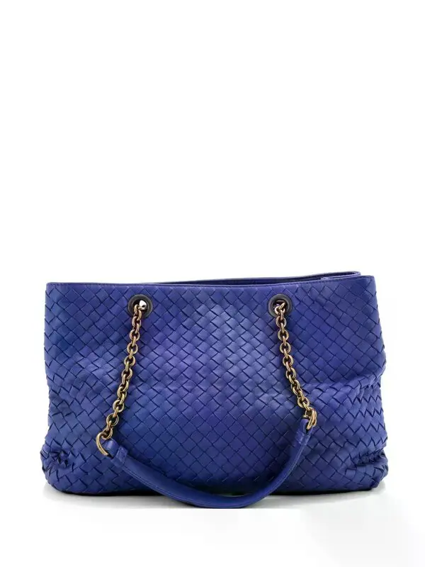 Bottega Veneta Double Chain Intrecciato Nappa Medium Tote Bag - Blue