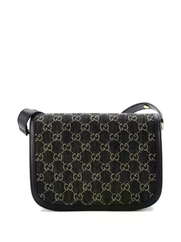 Gucci Horsebit 1955 Gg Denim Small Shoulder Bag - Black