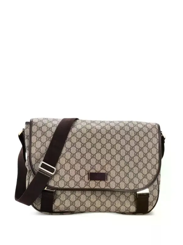 Gucci Double Buckle Messenger Bag In Gg Coated Canvas - Brown