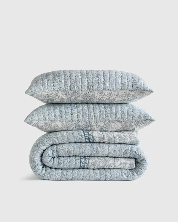 Quince Block Print Quilt Set - Blue