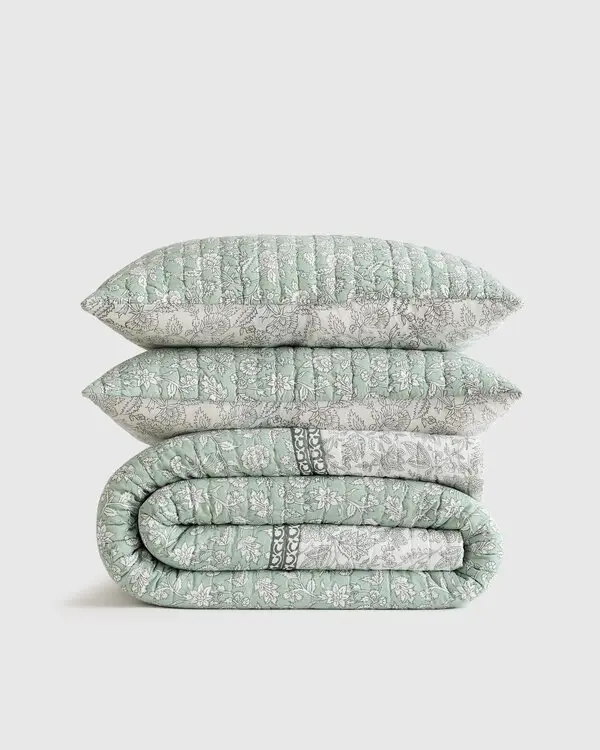 Quince Block Print Quilt Set - Green