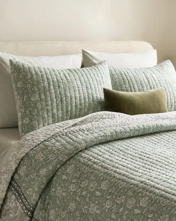 Quince Block Print Quilt Set - Green