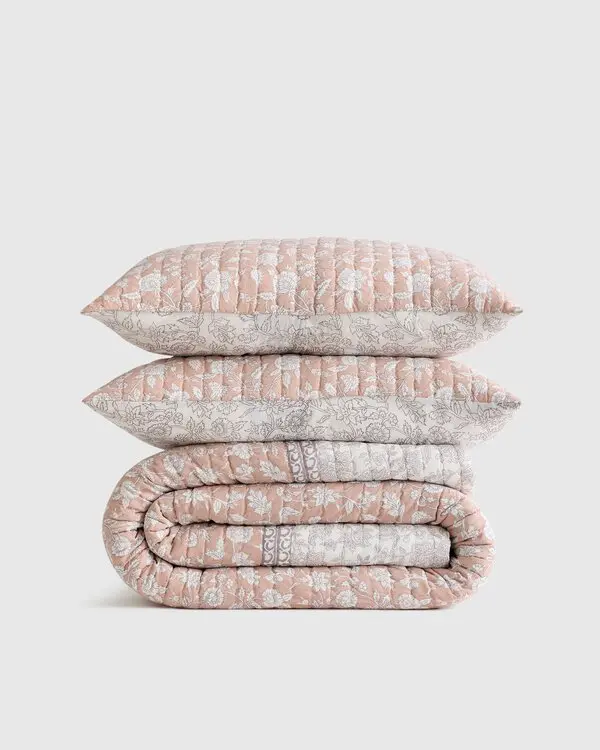 Quince Block Print Quilt Set - Rose