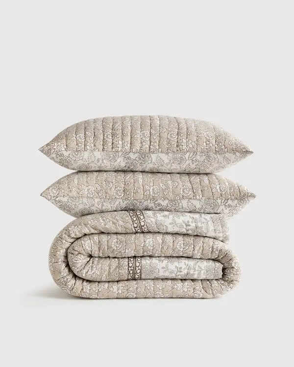 Quince Block Print Quilt Set - Toffee