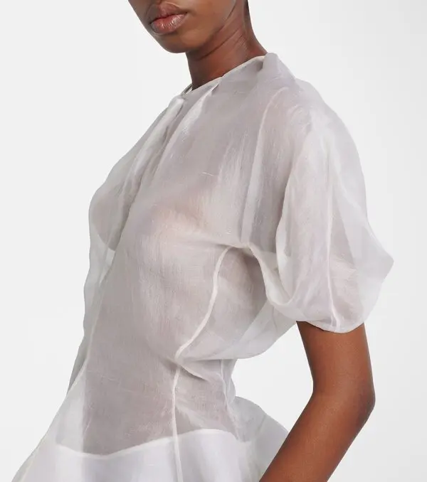 Khaite Rumi Sheer Peplum Silk Top - White