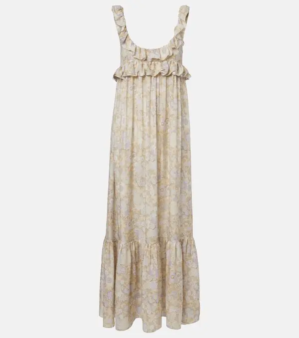 Chloé Floral Ruffled Silk Charmeuse Maxi Dress - Multicoloured
