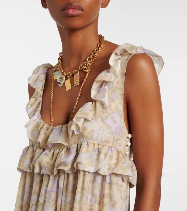 Chloé Floral Ruffled Silk Charmeuse Maxi Dress - Multicoloured