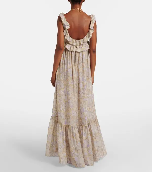 Chloé Floral Ruffled Silk Charmeuse Maxi Dress - Multicoloured
