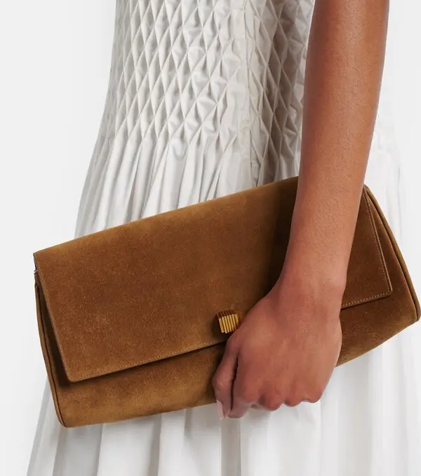 Khaite Audrey Suede Clutch - Brown