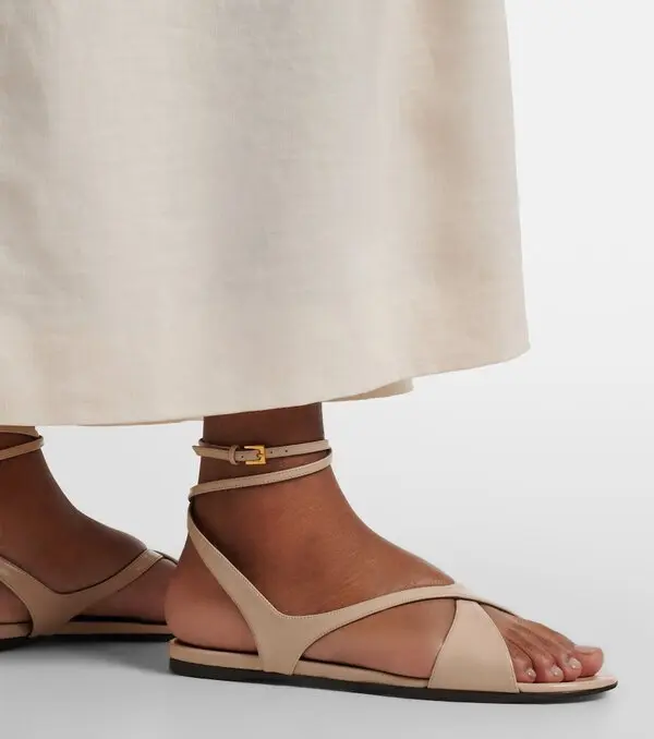 Khaite Liria Leather Ankle Strap Sandals - Beige