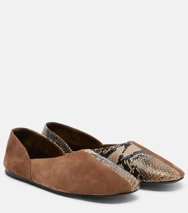 Khaite Jane Snake-effect Leather And Suede Ballet Flats - Brown