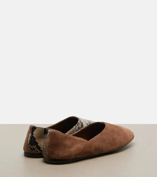 Khaite Jane Snake-effect Leather And Suede Ballet Flats - Brown