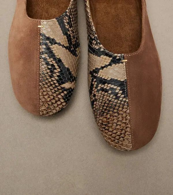 Khaite Jane Snake-effect Leather And Suede Ballet Flats - Brown