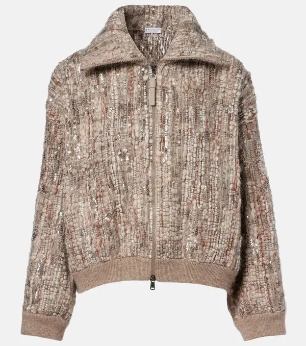 Brunello Cucinelli Sequined Mohair-blend Cardigan - Beige