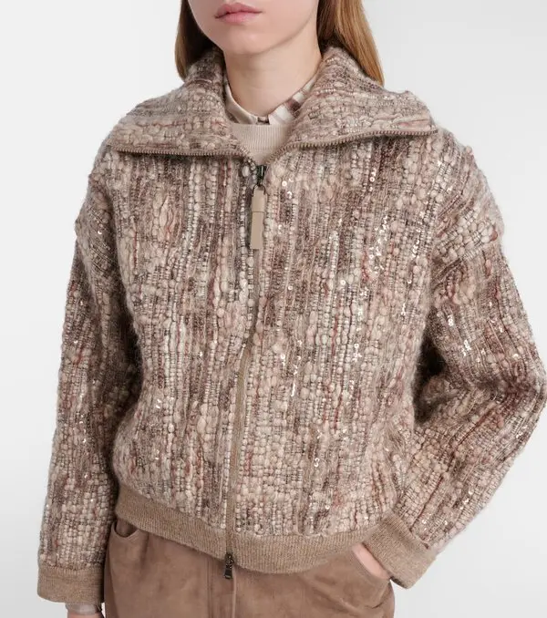 Brunello Cucinelli Sequined Mohair-blend Cardigan - Beige