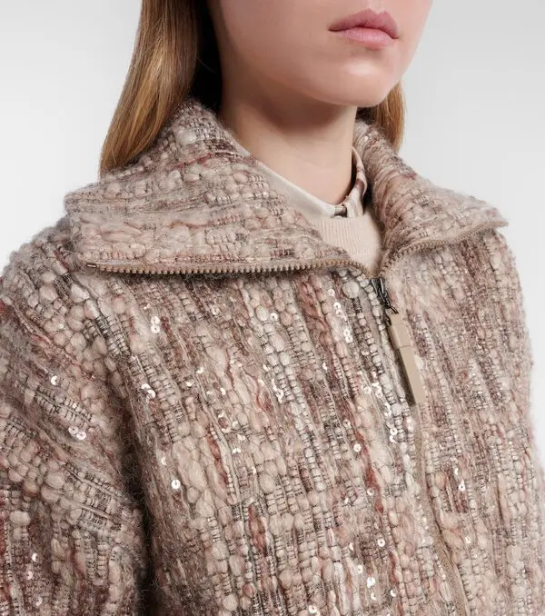 Brunello Cucinelli Sequined Mohair-blend Cardigan - Beige