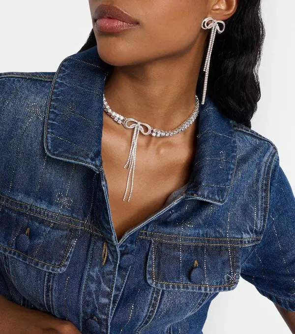 SELF-PORTRAIT Bow Crystal-embellished Choker