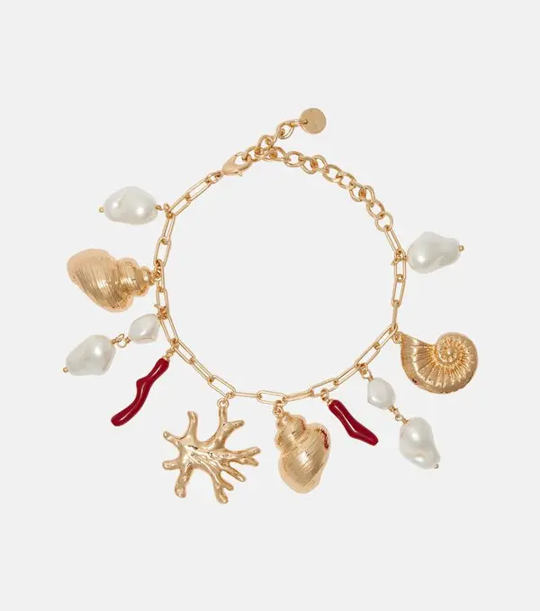 SELF-PORTRAIT Faux Pearl-embellished Charm Bracelet - Gold