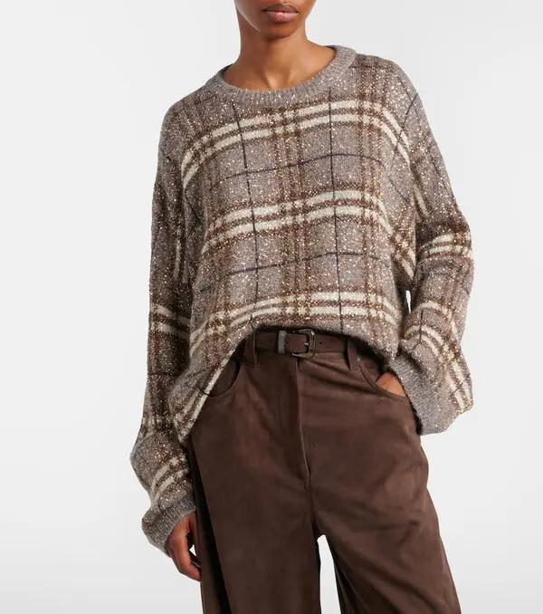 Brunello Cucinelli Checked Sequined Sweater