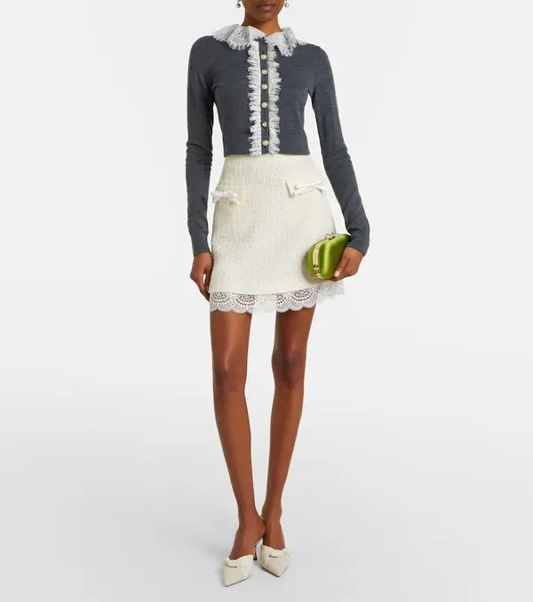 SELF-PORTRAIT Lace-trimmed Wool Cardigan