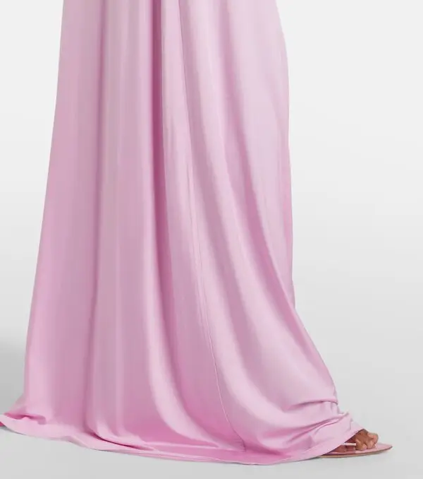 SELF-PORTRAIT Caped Ruched Jersey Maxi Dress - Pink