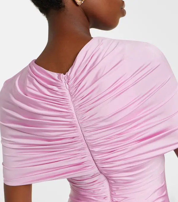 SELF-PORTRAIT Caped Ruched Jersey Maxi Dress - Pink