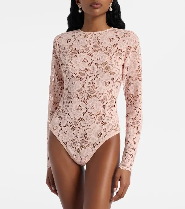 SELF-PORTRAIT Floral Lace Bodysuit - Beige