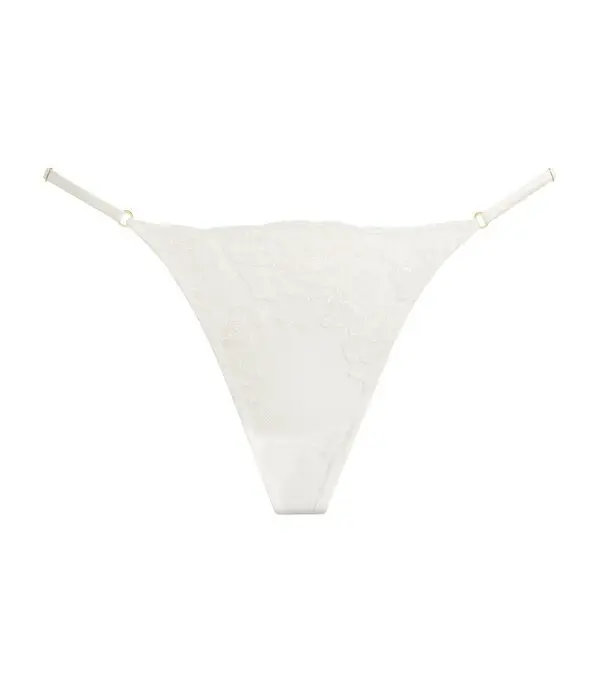 Kiki De Montparnasse Lace Fleurs Veloutées Thong - Ivory