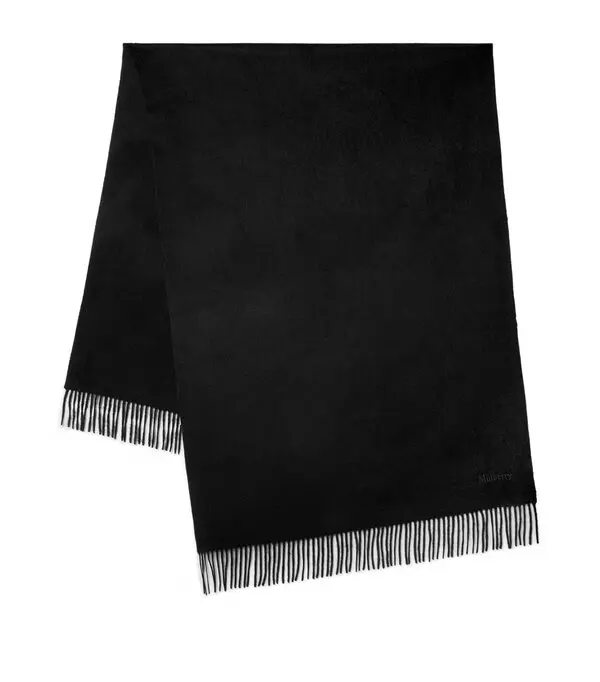 Mulberry Merino Wool Fringed Scarf - Black