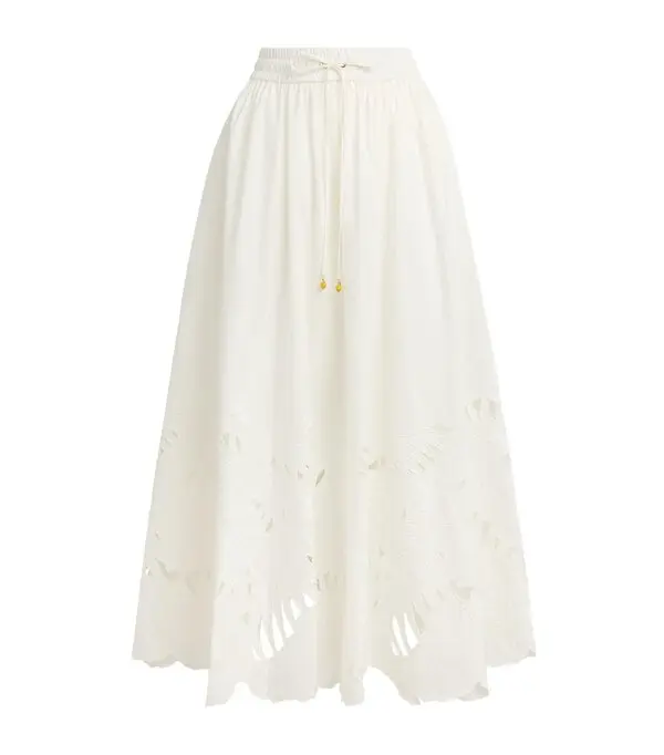 Zimmermann Mahon Cotton Midi Skirt - Ivory