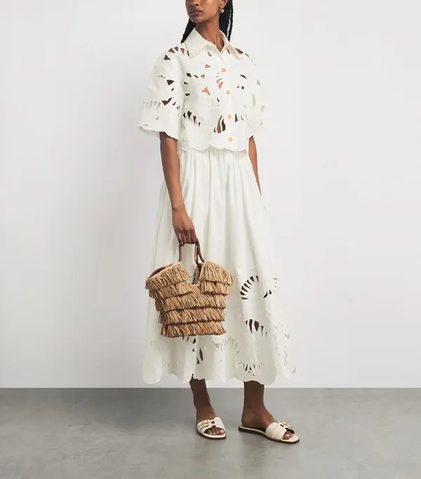 Zimmermann Mahon Cotton Midi Skirt - Ivory